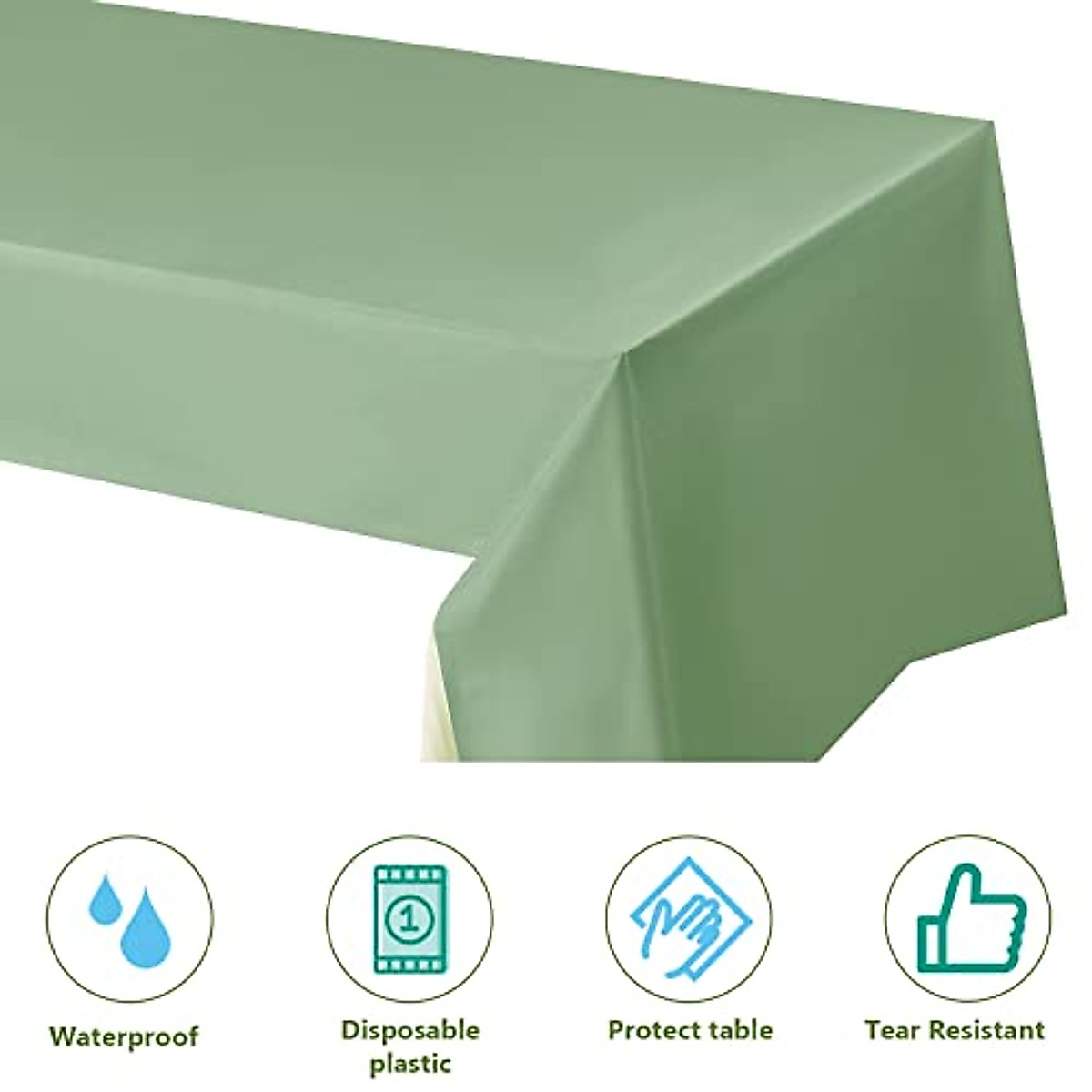Newwiee Sage Plastic Tablecloths for Green Tablecloth Rectangle Tables 108 x 51 Inch Reusable Rectangle Table Cover for Birthday Wedding Shower Parties Decorations Supplies(3 Pcs)