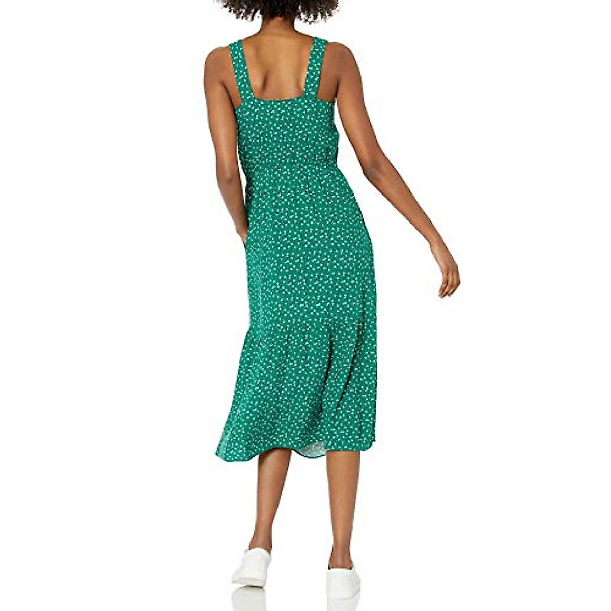 Amazon Essentials Women's Fluid Twill Tiered Fit and Flare Dress, Green Vine Print, X-Large