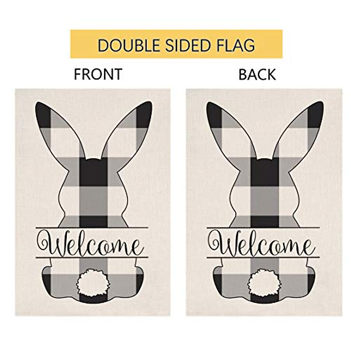 Welcome Easter Bunny Spring Small Garden Flag Farmhouse Vertical Double Sided Burlap Yard Outdoor Decor Black 12.5 x 18 Inches (110756)