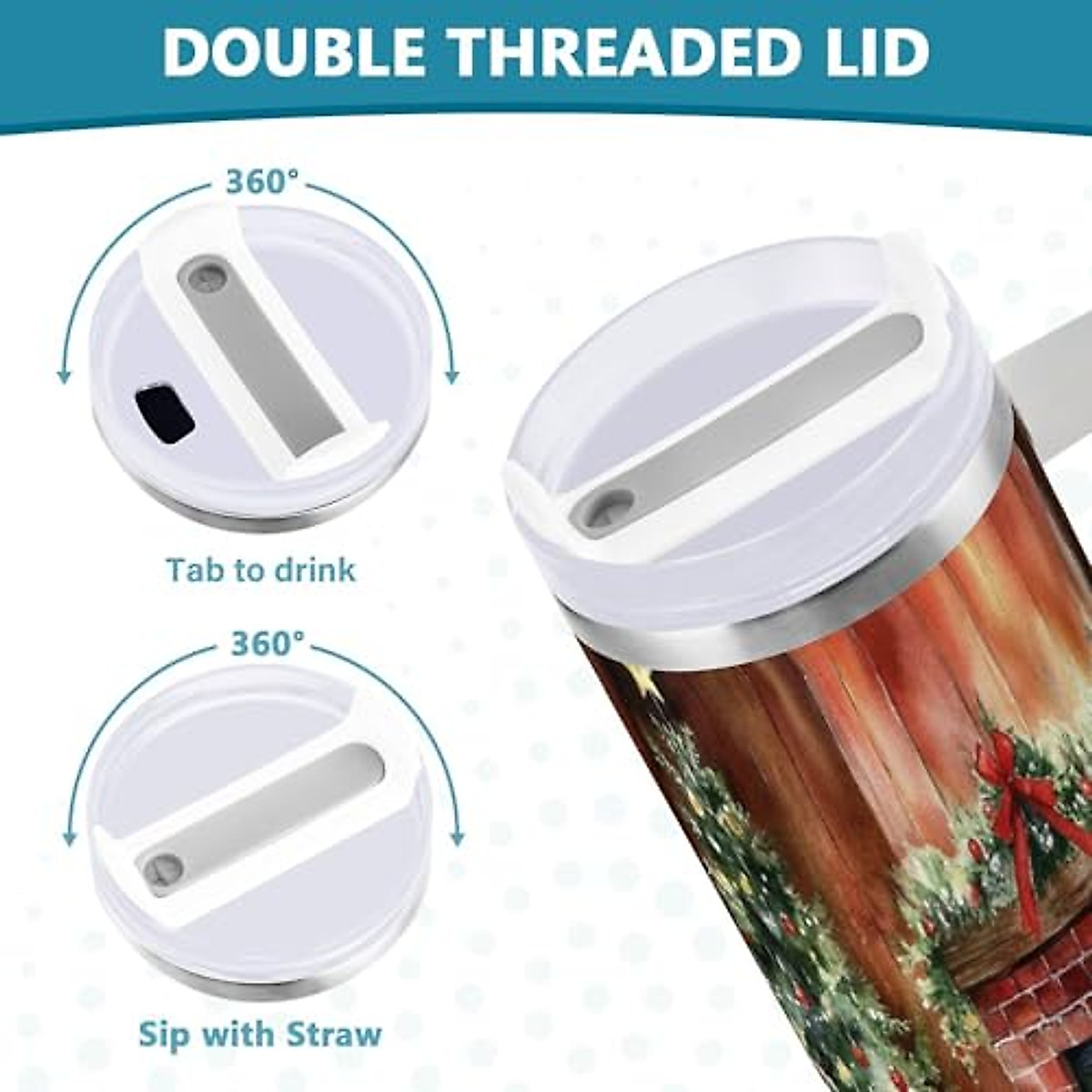 ODAWA Christmas Fireplace Red Water Tumbler 40 Oz Travel Cup with Lid and Straw