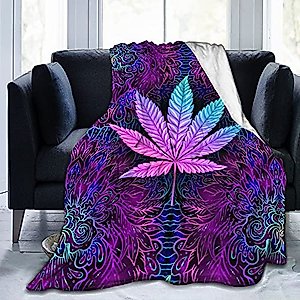 Gaseekry Blanket Colourful Weed Leaves Fleece Flannel Throw Blankets for Couch Bed Sofa Car,Cozy Soft Blanket Throw Queen King Full Size for Kids Women Adults 80 inchX60 inch, Black