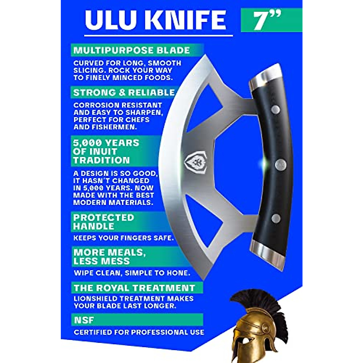 Dalstrong Ulu Knife - 7 inch - Rocking, Mincing, Slicing Meat & Herb Knife - Gladiator Series Elite - High-Carbon 5CR15MOV Steel - Razor Sharp Kitchen Knife - G10 Handle - w/Sheath