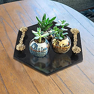 STONES N CRAFTS Black Marble Bathroom Organizer, Also Used as Marble Serving Tray, Jewelry Dish Tray, Kitchen Island Décor with Brass Bent Handles, Unique Housewarming Gift for New Apartment