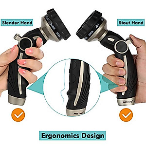 RESTMO Hose Nozzle Heavy Duty, Metal Water Hose Sprayer for Garden, 9 Spray Patterns | High Pressure | Thumb Flow Control | On/Off Valve, Ideal for Outdoor Lawn & Plant Watering, Car & Pet Washing