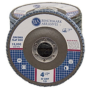 Benchmark Abrasives 4.5" Premium Zirconia Type 29 Flap Discs Grinding Wheels for Sanding Stock Rust Removal Finishing Grinding Deburring Stainless Steel, 7/8" Arbor  (10 Pack) - 40 Grit
