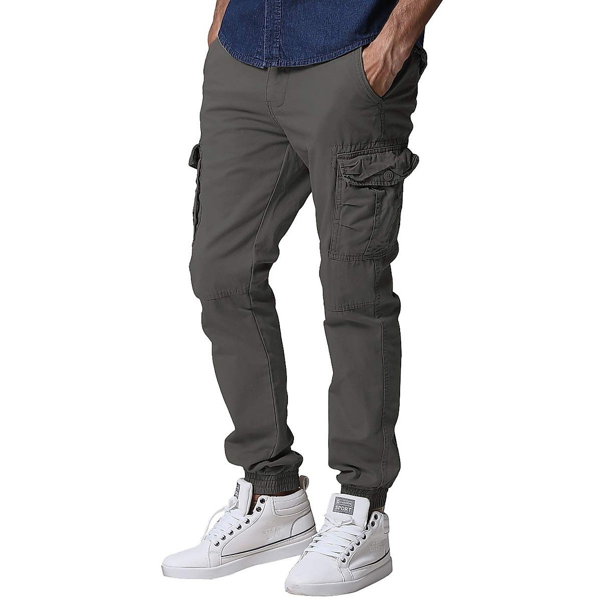 Match Men's Regular Fit Chino Jogger Cargo Pant (36W x 33L, 6539 Army Gray)