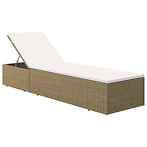 vidaXL Adjustable Sunlounger in PE Rattan and Powder-Coated Steel - Outdoor Patio Sunbed with Thick Padded Cushion – Weather Resistant & Lightweight - Brown and Cream White