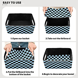 Kcldeci Blue and Black Checkerboard Checkered Gingham Plaid Tartan Pattern Storage Baskets for Shelves Storage Bins Storage Boxes Decorative for Living Room Office Bedroom Clothes Toys 2-Pack