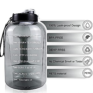 OTTEN Gallon Water Bottle with Time Marker - Reusable Tritan Gym Water Jug, BPA Free Leak Proof (Black, 128 Ounces)
