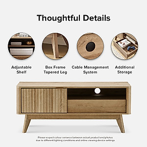 mopio Brooklyn Mid-Century Modern TV Stand, for TVs up to 50” / 59" Waveform Panel, Sleek Curved Profile with Adjustable Shelf and Sturdy Box Frame Leg (Golden Oak, 47")