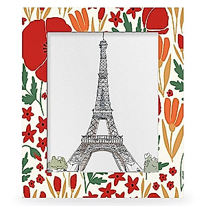 POFATO Artistic Painted Flowers Poppy 8x10 Picture Frame Wood Photo Frame for Tabletop Display Wall Mount Picture Frame Display 8 x 10 Inch Photo Wall Decor Home Gift Frames
