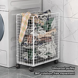 ETBEREAL Metal laundry basket with wheels, Metal Laundry Basket with Wheels, for Living Room, Bathroom, Closet or Bedroom(Gold)