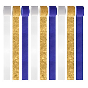 Navy-Blue White-Gold Crepe Paper Streamers - 9 Rolls Royal Blue Graduation 2024 Men Boy Birthday Party Decorations Streamer Wedding Bridal Shower Paper Garland Fathers Day Decor Panduola