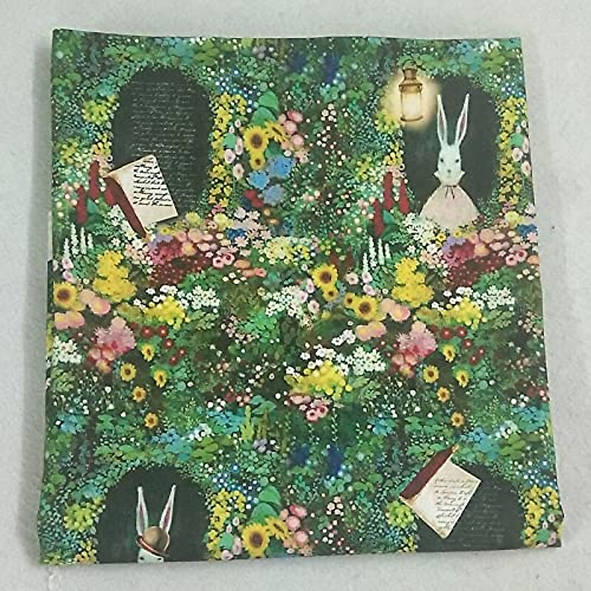 PUMCRAFT Sewing Fabric 100% Cotton Fabric Rabbits & Green Grassland Colorful Flower Printed Sewing Cloth Dress Clothing Textile - 50cm Fabric Patchwork Craft