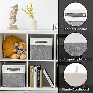 DULLEMELO 11x11 Cube Storage Bins, Foldable Fabric Cubby Baskets 11 x 11 storage cubes for Organizing Toys Books Towels Clothes, Cube Storage Organizer Bins for Shelves Closet Home Office, White&Grey