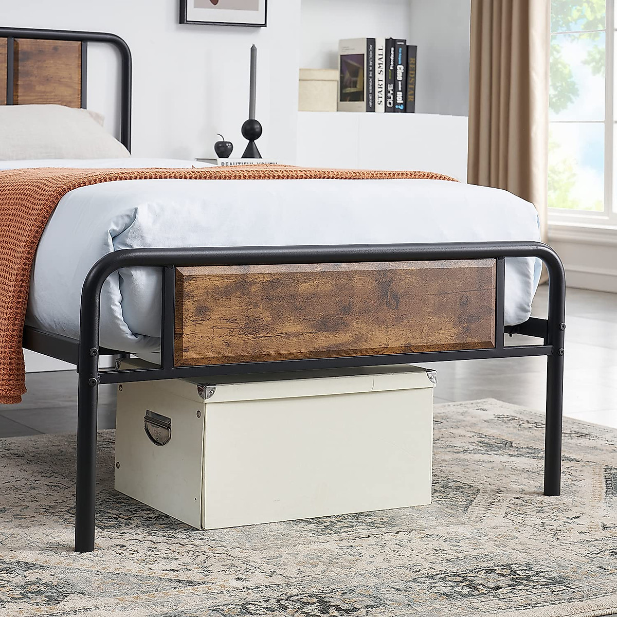 VECELO Twin Size Bed Frames Metal Platform with Wood Headboard, Heavy Duty Steel Slats Support/Easy Assemble,Dark Brown