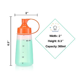 oiununo Squeeze Bottles Wide Mouth - Pack of 2 Condiment Bottle Squeeze BPA free for Chunky Sauces, Resin, Crafts, Condiment Squeeze Bottles 300 mL/10 oz. (Orange)