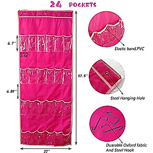 Hanging Over Door Toy Storage Organizer (24 Pockets), Compatible with Lol Omg Dolls Barbie Dolls Surprise Doll (Toys Not Included), Deeppink (57.5''x22'')