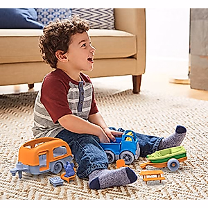 Green Toys RV Camper Set, Blue/Orange - 10 Piece Pretend Play, Motor Skills, Kids Toy Vehicle Playset. No BPA, phthalates, PVC. Dishwasher Safe, Recycled Plastic, Made in USA.