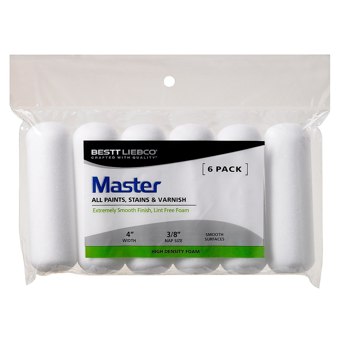 Bestt Liebco White Foam Mini Rollers 4" x 3/8" White Foam 6-PK