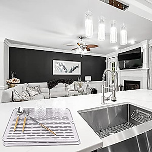 LeMuna Silicone Dish Drying Mat, Kitchen Sink Mat Non-Slip Easy Clean Heat-resistant, Dish Drainer Mat for Kitchen Counter, Sink, Refrigerator or Drawer liner (12" x 16")