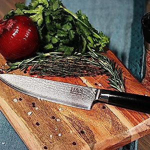 Hilt & Steel Damascus Steel Chef Knife | Premium Damascus knife | 8 Inch blade | G10 Composite Handle | Ultra Sharp