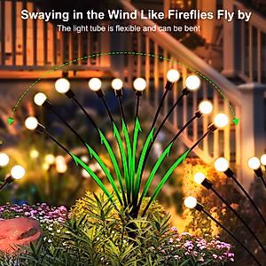 Salangae Solar Garden Lights, Solar Firefly Lights 4 Pack 40 LEDs, Sway by Wind, Solar Swaying Lights with IP65 Waterproof, Yard Patio Pathway Decoration, High Flexibility Iron Wire, Warm White