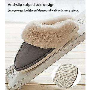 Reenloon Womens Slipper Memory Foam Fluffy Soft Warm Fuzzy Slippers Winter Anti-Skid Indoor Outdoor Slip-On Slippers Khaki