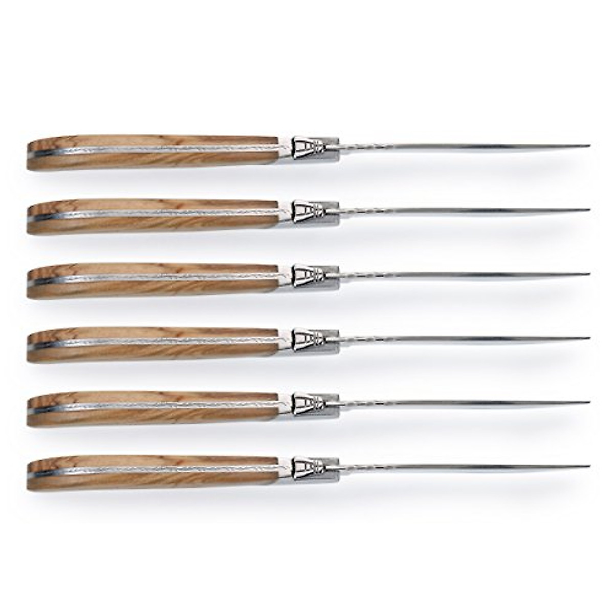FLYINGCOLORS Flying Colors Laguiole Steak Knife Set. Stainless Steel, Olive Wood Handle, Gift Box, 6 Pieces