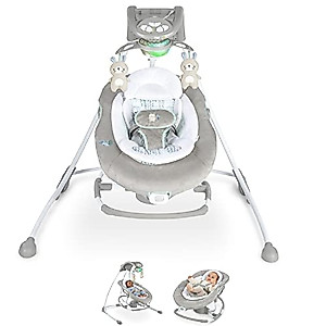 Ingenuity InLighten 2-in-1 Baby Swing & Rocker with Vibrations, Swivel Seat, Easy-Fold, Sounds & Lights, 0-9 Months Up to 20 lbs (Spruce)
