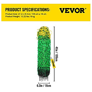VEVOR Electric Fence Netting, 35.4" H x 164' L, PE Net Fencing with 14 Posts Double Spiked, Utility Portable Mesh for Goats, Sheep, Lambs, Deer, Hogs, Dogs, Used in Backyards, Farms and Ranches, Green