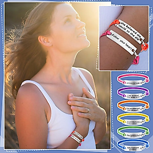 MTLEE 24 Pieces Inspirational Gifts Braided Bracelets Adjustable Motivational Quotes Bangle Bracelets Message Braided Bangle Jewelry for Women Kids Girls (Bright Colors Set)