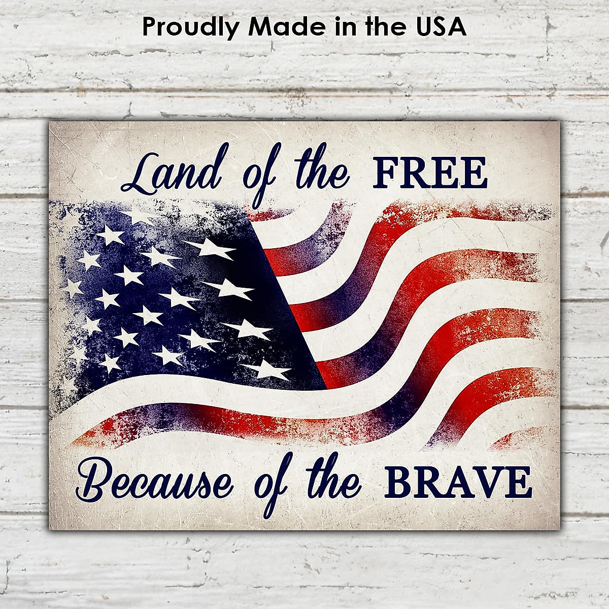 American Flag Poster - Land of the Free 8x10 Wall Art, USA Decorations for Home & Office Decor - Patriotic Posters Perfect for 4th of July, Army, Navy, Air Force & Veterans Day Gifts