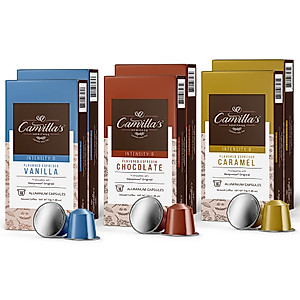 Camilla's Heritage Coffee, Espresso Capsules, 60 Flavored Coffee Pods, Medium Roast, Intensity 8, Single Cup Aluminum Coffee Cups, Nespresso Compatible Machine, Brews 1.35oz