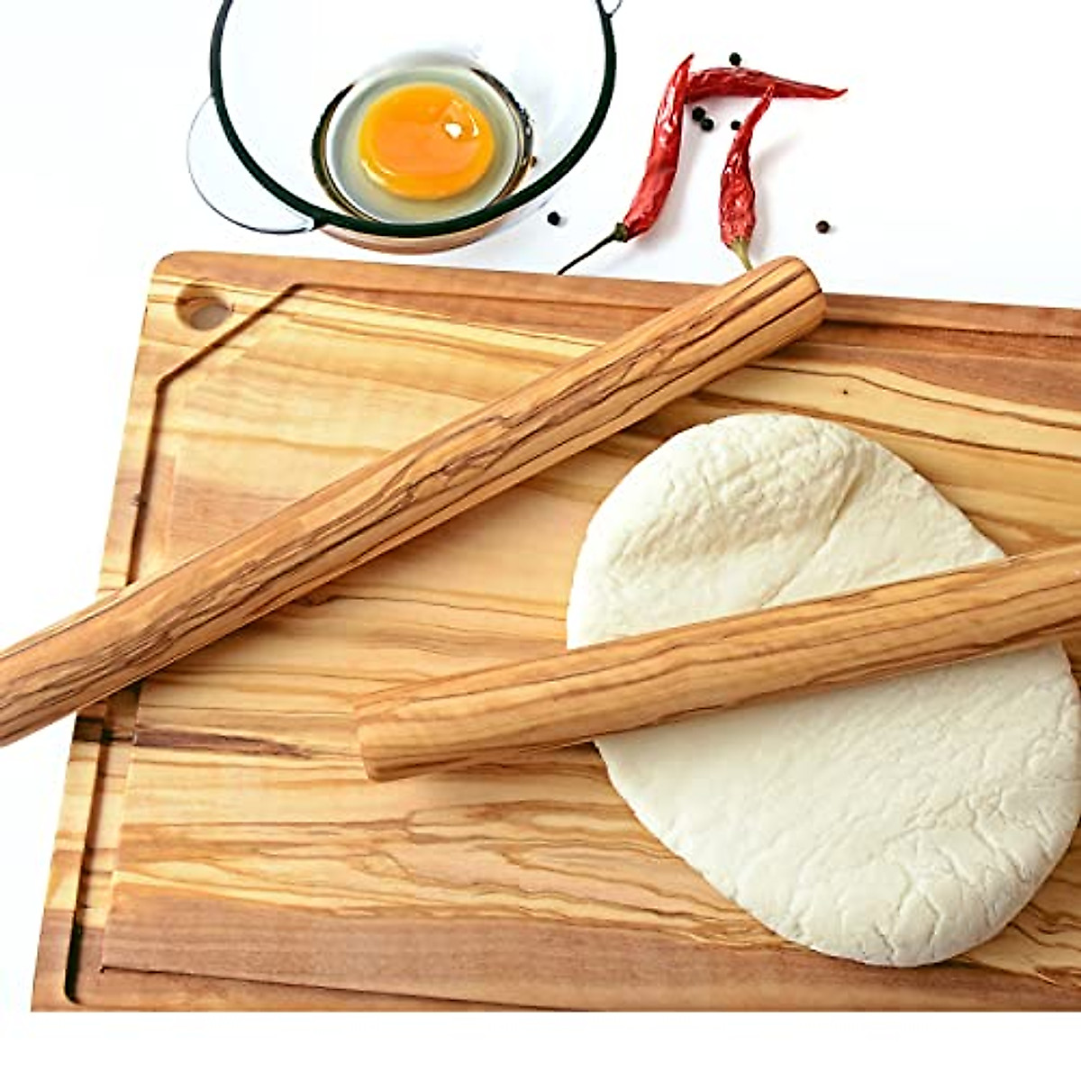 Ideaolives Olive Wood Rolling Pin, Natural Wood Dough Roller, French Rolling Pins for Baking, Non-Toxic Thin Rolling Pin for Pizza Bread Fondant Pasta, Wooden Pizza Roller with No Dents or Gaps, 11.5"