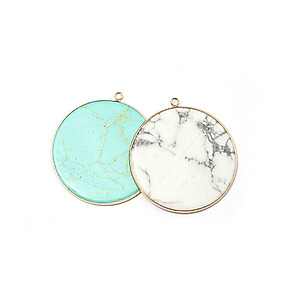 ATLLM Turquoise Circle Pendant Gold Gemstone Large Bohemian Necklace Natural Stone BOHO Round Charm Disc Marble Quartz