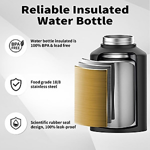 WATERSY 1 Gallon Water Bottle Insulated(Cold for 48 Hrs),BPA Free&Leak Proof,128oz Stainless Steel Water Jug,Big thermos,Large Water Bottle with Handle for Gym,Hiking,Camping&Travel,Black