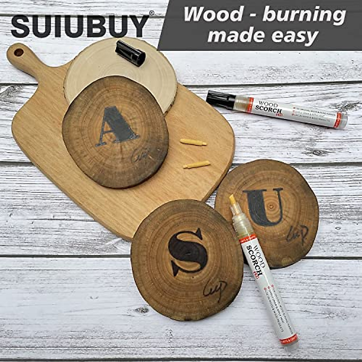 SUIUBUY 2 PCS Chemical Wood Burning Pen Marker, Wood Scorch Pen - Heat Sensitive Marker for Wood and Crafts - Equipped with Oblique Tip and Bullet Tip for Easy Use - New Formula