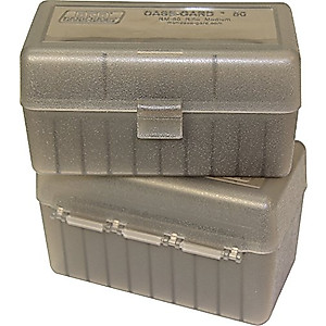 MTM 50 Round Flip-Top Rifle Ammo Box 220 Swift 243 308 Win, Gray