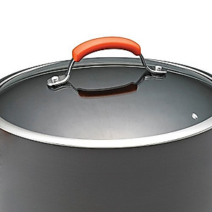 Rachael Ray Brights Hard Anodized Nonstick Sauce Pan/Saucepan with Lid, 3 Quart, Gray with orange handles
