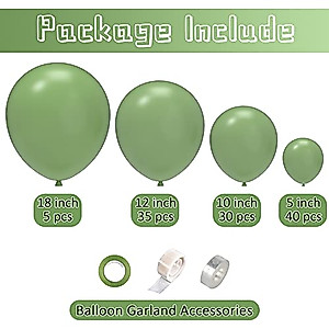JOYYPOP Sage Green Balloons 110 Pcs Olive Green Balloon Garland Kit 5 inch+10 inch+12 inch+18 inch Green Balloons for Baby Shower Birthday Party Decorations
