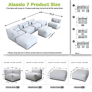 OPEAK Patio Furniture Set Bean Bag Alassio 7PC Outdoor Chairs Sectional Conversation Patio Set Daybed Furniture Outdoor Sofa Couch High Density Foam Filling Modern Comfy Patio Couch (Light Gray)