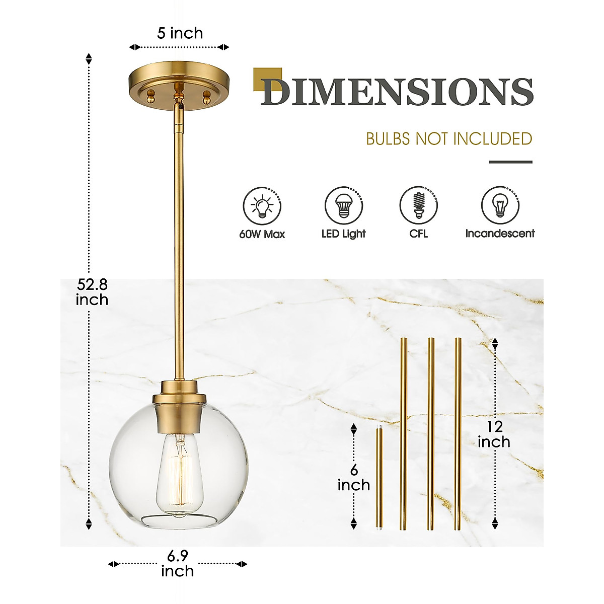 Audickic Brass Pendant Lights Kitchen Island 2 Pack, Farmhouse Gold Pendant Light with Clear Glass Globe Shade, Kitchen Island Lighting for Dining Room Entryway, AD-22280-1P2-GD-C