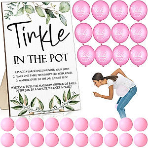 Tatuo 71 Baby Shower Game Sign Wooden Baby Shower Sign Tinkle in the Pot Game Sign Gender Reveal Party Favors 20 Table Tennis Pink Balls 50 Pink Balloon Baby Latex Balloon for Baby Shower Game