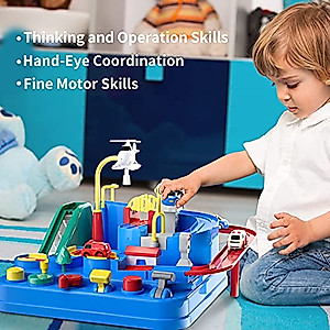 TEMI Kids Race Track Toys for Boy Car Adventure Toy for 3 4 5 6 7 Years Old Boys Girls, Puzzle Rail Car, City Rescue Playsets Magnet Toys 3 Mini Cars, Preschool Educational Car Games Gift Toys