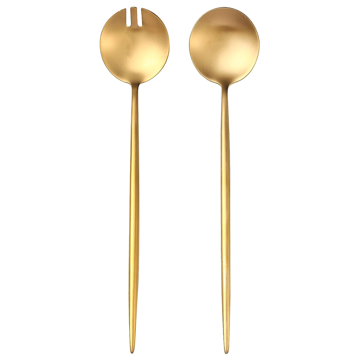 Lemeya Gold Salad Serving Utensils,Serving Spoons Stainless Steel,2Pcs Long Handle Salad Servers 11.42 Inch,Salad Utensils for Serving,Matte Finish,Dishwasher Safe