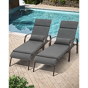 Pellebant Patio Chaise Lounge Chair with Cushion, Adjustable Lounge Chair with 5 Positions, Outdoor Recliners All Weather for Pool, Beach and Yard, 2 Pcs,Dark Grey