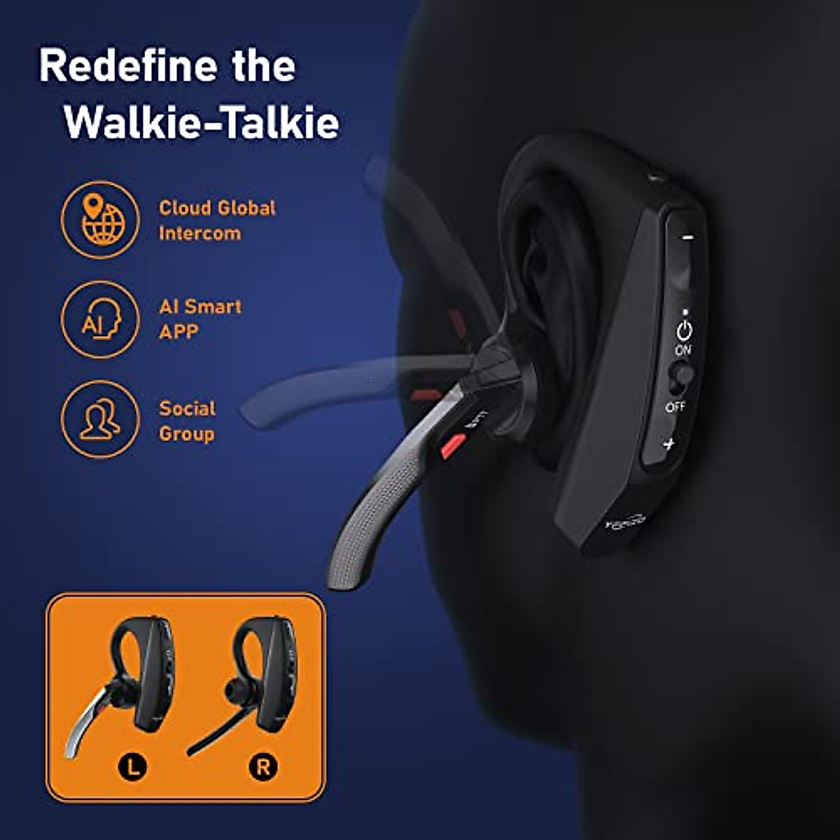 Walkie Takie with Long Range Global Intercom Communication,Trace Back Conversation, Two Way Radio with Bluetooth 5.0,Hand Free for Biking, Camping, Hiking,Skiing,Cruise Shipping,Traveling and More