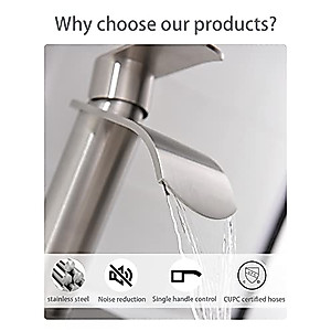 Gnixne Bathroom Sink Faucet Waterfall Bathroom Faucet Brushed Nickel Bathroom Faucets Suitable for 1 or 3 Hole Faucet for Bathroom Sink with 4-Inch Deck Plate