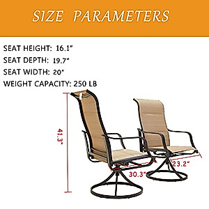 LOKATSE HOME 5 Pieces Patio Dining Set Metal Furniture Outside Swivel Chairs and Square Table, Beige